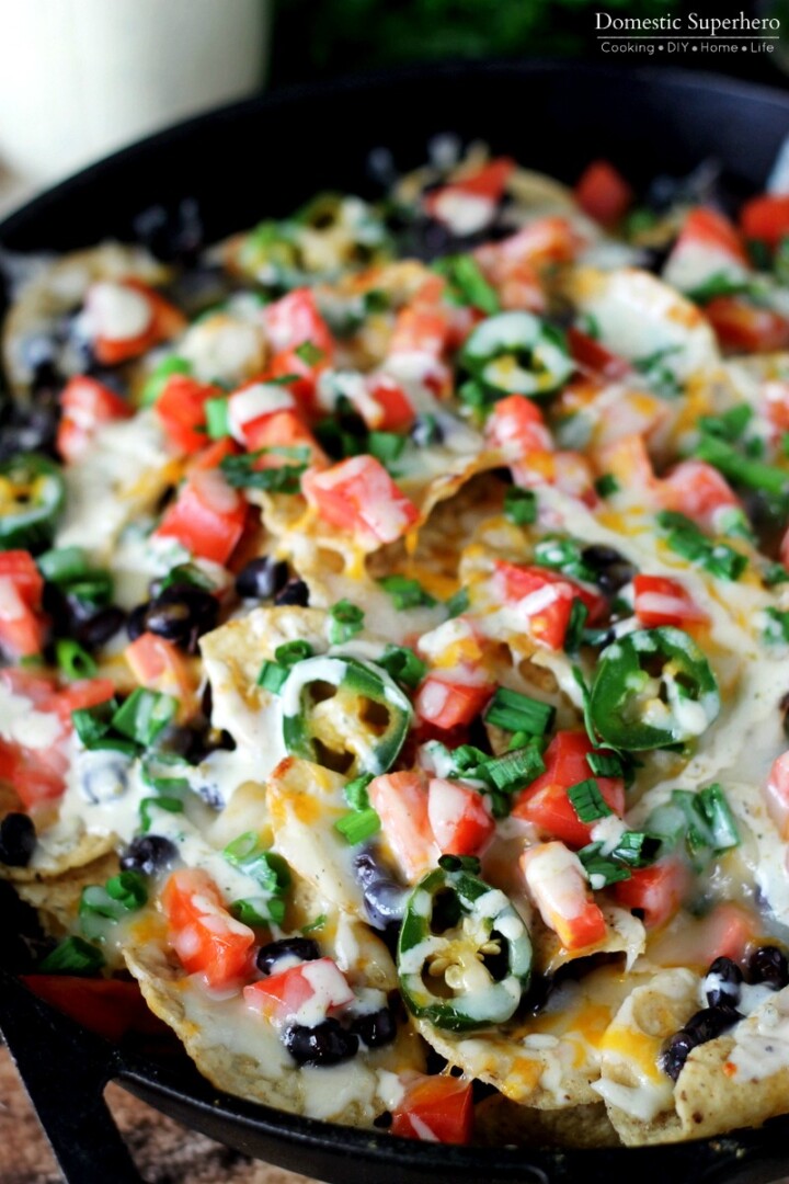 Black Bean Loaded Nachos with Jalapeno Ranch • Domestic Superhero